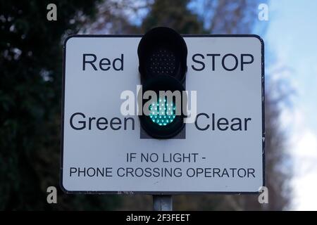 A traffic light to warn pedestrians using the level crossing of ...