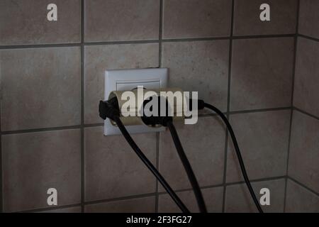 Overload electric outlet plug multi danger risk fire circuit power wire ...