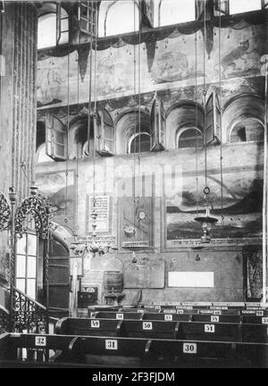 The interior of the Great Synagogue in Przemyslany, Poland, between ...