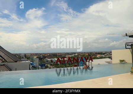 Aerial footage of a rooftop swimming pool. Luxury hotel Atanaya. The ...