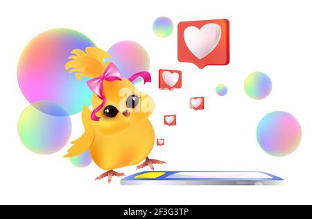 cute chick using mobile app happy easter spring holiday celebration ...