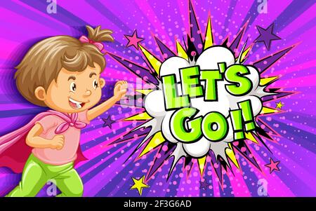 LET'S GO word on explosion background with boy cartoon character ...