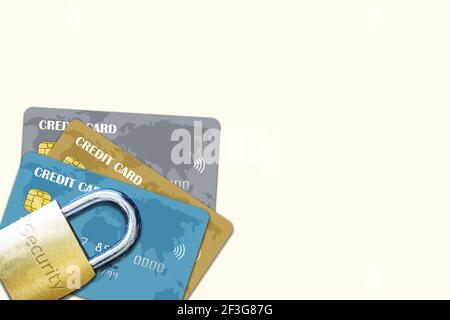 Multiple Credit Cards with Lock concept Image Stock Photo - Alamy