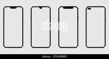 Set of realistic new mobile phones with transparent screens Stock ...