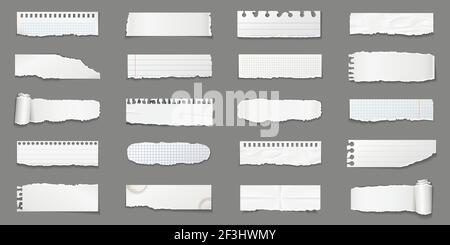 Ripped paper strips. Realistic crumpled paper scraps with torn edges ...