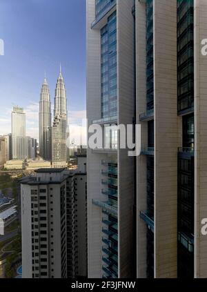 The Troika building, KLCC park, Malaysia, view from ground level ...