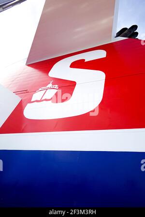 Stena Line logo on side of funnel on ferry Stock Photo - Alamy
