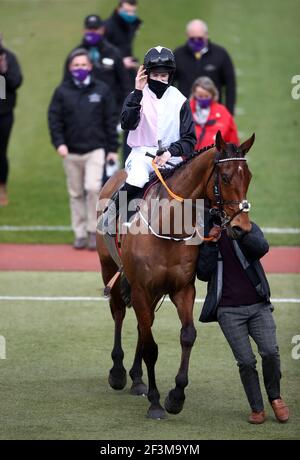 Rachael Blackmore aboard Bob Olinger after winning the Paddy Power Stayers' Hurdle on day three ...