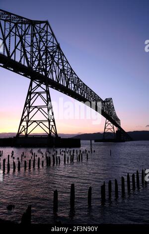 The Astoria-Megler Bridge spans the Columbia River; Astoria, Oregon ...