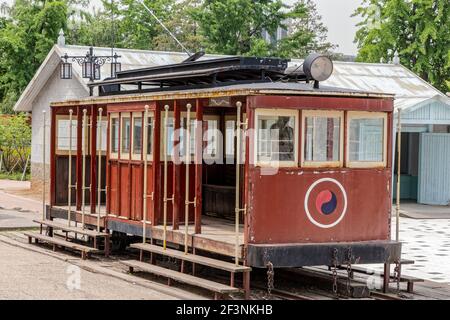 Old Korean tram on display at the National Folk Museum and ...