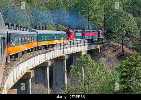 Chepe Express / El Chepe / Chihuahua Pacifico railroad running through ...