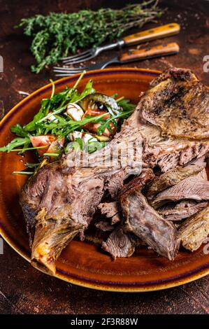 Grilled goat or lamb mutton shoulder meat Isolated on white background ...