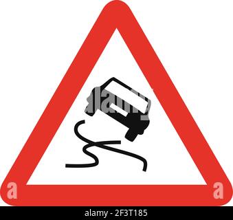 Slippery road traffic warning sign vector. Red triangle board. Road traffic symbols Stock Vector ...