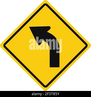 Sharp curve to left yellow sign on white background illustration Stock ...
