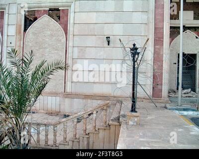 Bomb damaged building on Camp Slayer, in Baghdad, Iraq, during the ...