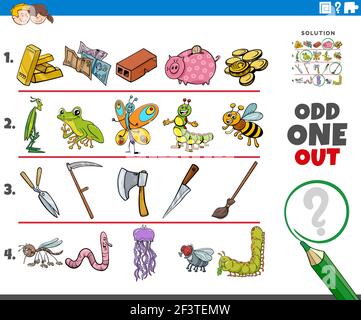 What is the odd one out for children, insects theme in cartoon style ...