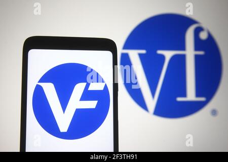 In this photo illustration a VF Corporation logo of a US worldwide ...