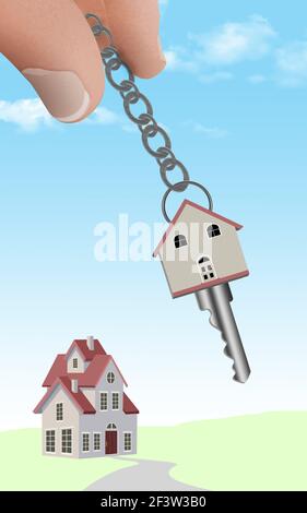 Key with a House Keychain for a new Home Extremely detailed and ...