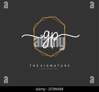 G, P, GP Initial letter handwritten and signature vector image template ...
