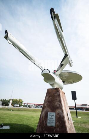 retro view of Star Trek starship statue, Vulcan, Alberta, Canada Stock ...