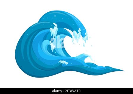 Typhoon cartoon vector illustration. Tsunami. High wave covering city ...