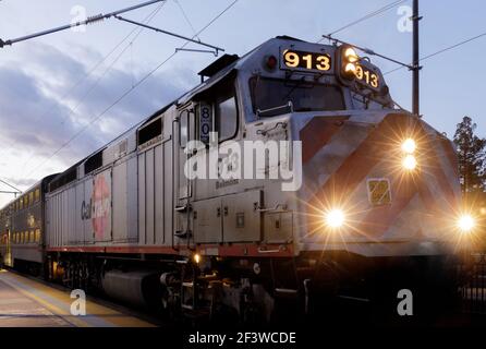 Caltrain electric train at a station in San Francisco, California ...