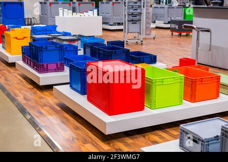 Plastic boxes for warehouse logistic concept Stock Photo - Alamy