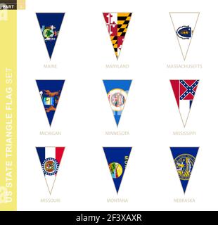 Triangle USA states flag set, stylized state flags of Oregon ...
