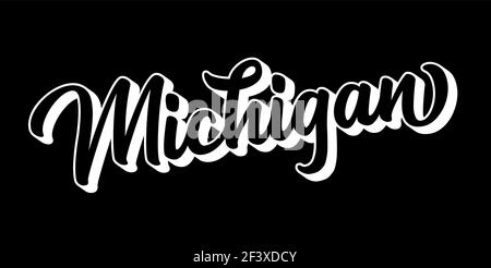Hand sketched MICHIGAN text. 3D vintage, retro lettering for poster ...