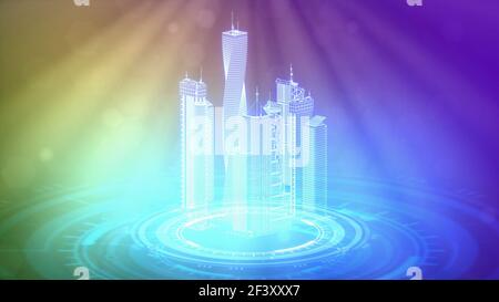 mesh city district 3d renders, cg 3d illustration of industry Stock ...