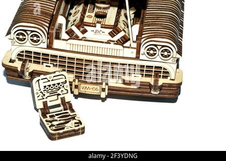 Wooden model car depicting breakdown scenes Stock Photo - Alamy