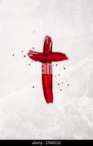 Crucifix made of blood. Good friday. Easter holiday. Christian cross ...