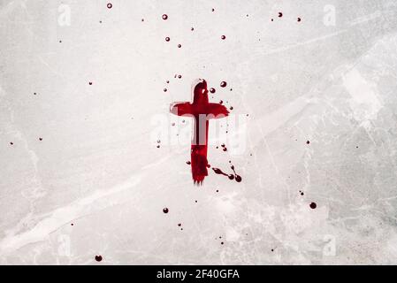 Crucifix made of blood. Good friday. Easter holiday. Christian cross ...