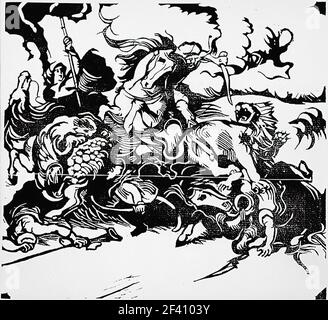 Lion hunt after Delacroix, Franz Marc, Munich 1880 - 1916 Verdun, 1913 ...