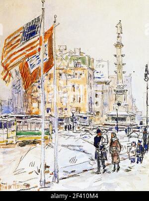Flags, Columbus Circle 1918 by Childe Hassam Stock Photo - Alamy