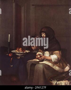 *Woman Peeling Apple* by Gerard ter Borch II is a 17th-century painting ...