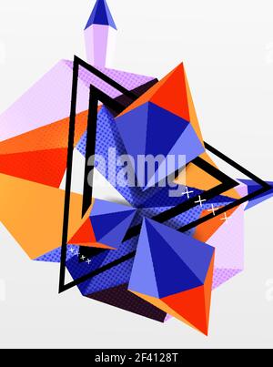 3D triangle pattern geometry. Blue abstract background. shadowed blue ...