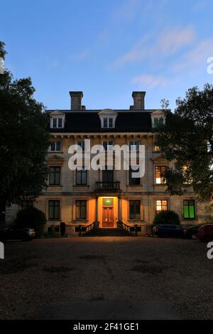Nightime view of Thorpe Hall, Peterborough, Cambridgeshire; England, UK ...