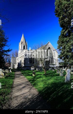 Spring view over St Johns church, Barnack village, Cambridgeshire ...