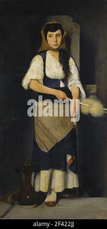 Girl with Distaff and Spindle by Polychronis Lembesis Stock Photo - Alamy