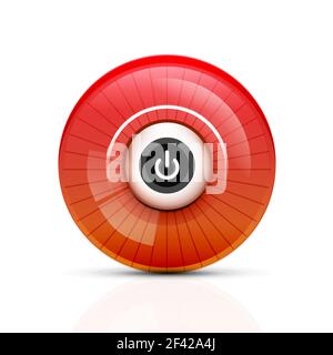 Turn off button click app icon. UI/UX user interface. Shutdown. Power off. Hand pressing button ...
