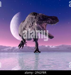 tyrannosaurus rex is walking on ice age, 3d illustration Stock Photo ...