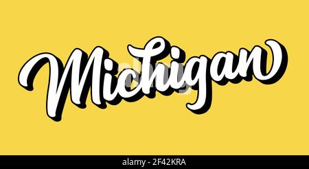 Hand sketched MICHIGAN text. 3D vintage, retro lettering for poster ...