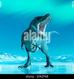 tyrannosaurus rex is on ice age with copy space, 3d illustration Stock ...