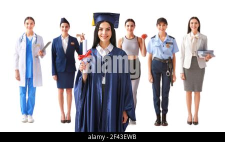 Collage with woman in uniforms of different professions Stock Photo - Alamy