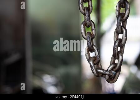 Chain on ceiling. Chains hang on steel beam. Forklift mechanism Stock ...