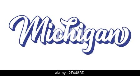 Hand sketched MICHIGAN text. 3D vintage, retro lettering for poster ...