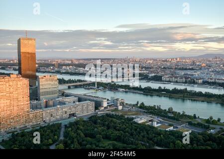 The sunset light over Vienna seen from the Danube tower Stock Photo - Alamy