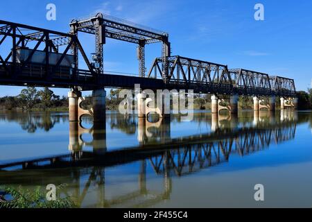 Australia, NSW, Abbotsford bridge over Murray river, a single lane ...