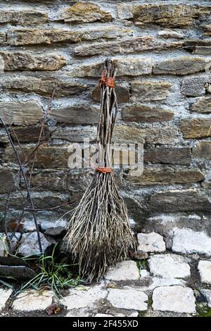 Vertical shot of a sweeping broom in a bathroom Stock Photo - Alamy